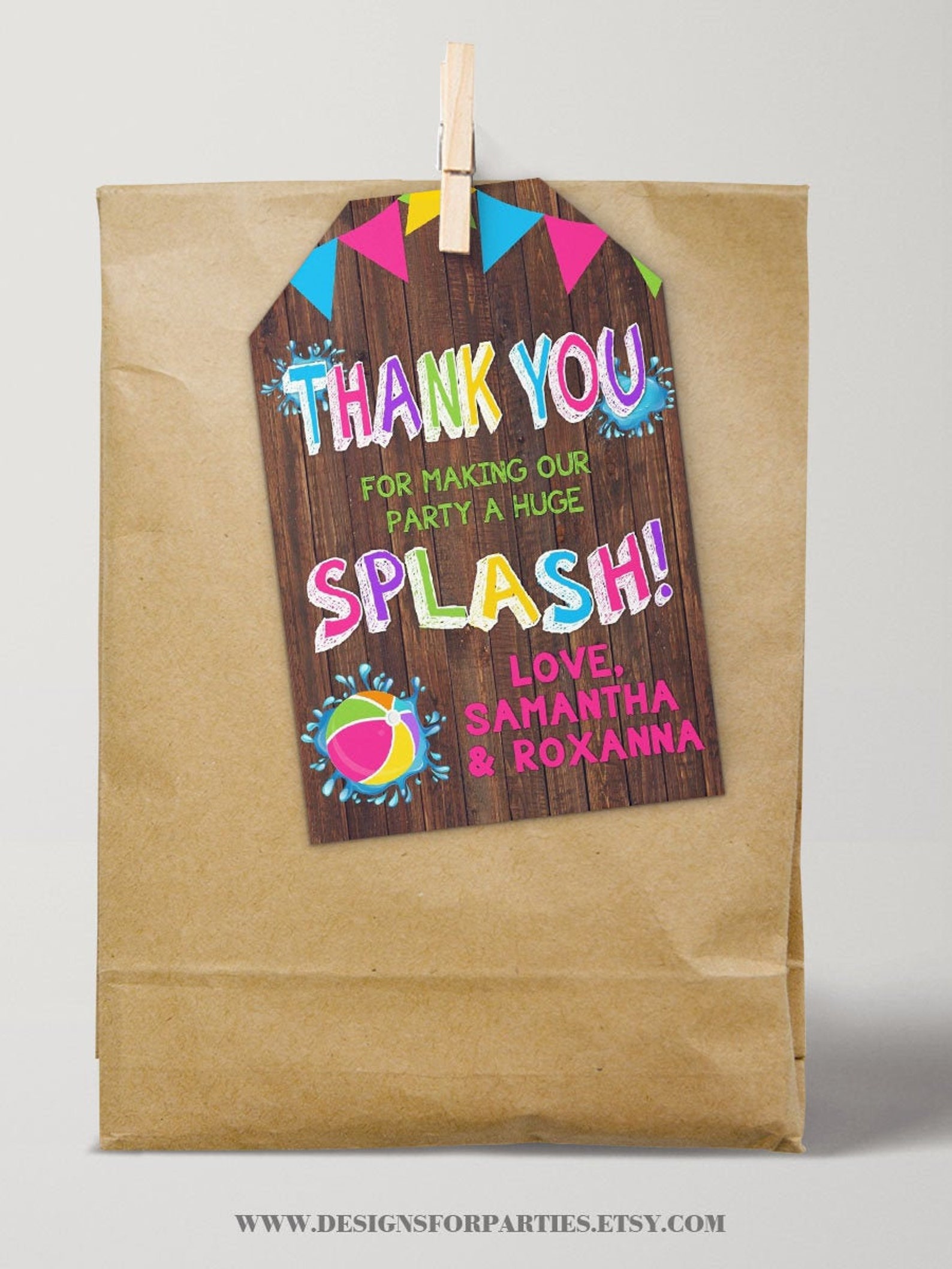 Thank You Tag Pool Waterslide Summer Bash Birthday Favor Tag - Etsy
