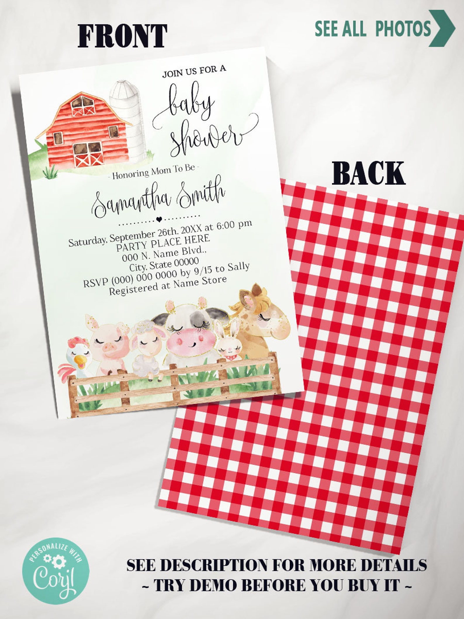 Farm Baby Shower Invitation Baby Farm Animals Red Barnyard - Etsy