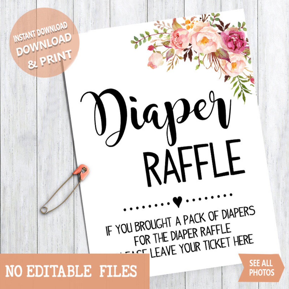 Pink Flowers Diaper Raffle Tickets & Sign Baby Shower Bring a - Etsy