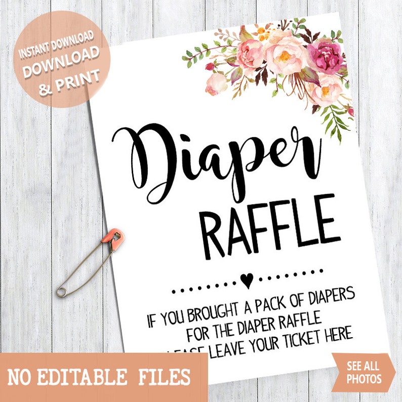 Pink Flowers Diaper Raffle Tickets & Sign Baby Shower Bring a - Etsy