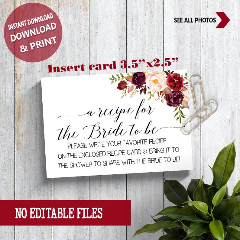 Recipe Card for the Bride Bring a Recipe Bridal Shower - Etsy