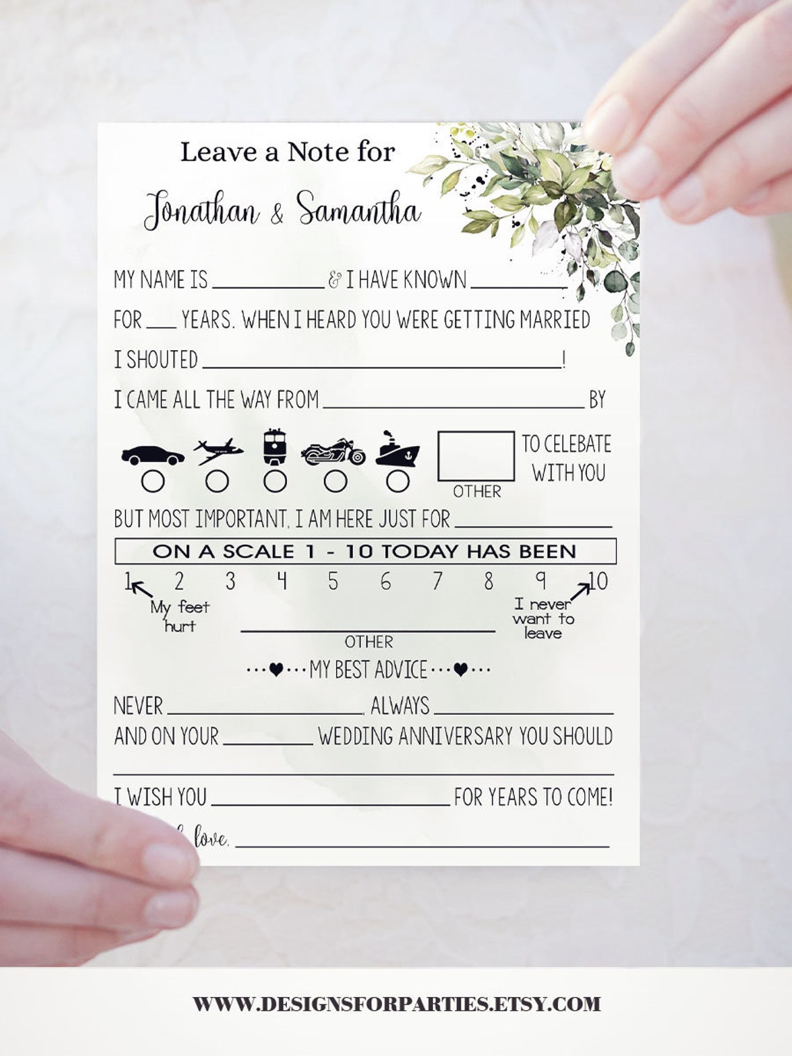 Leave a Note to Bride & Groom editable game wedding reception | Etsy
