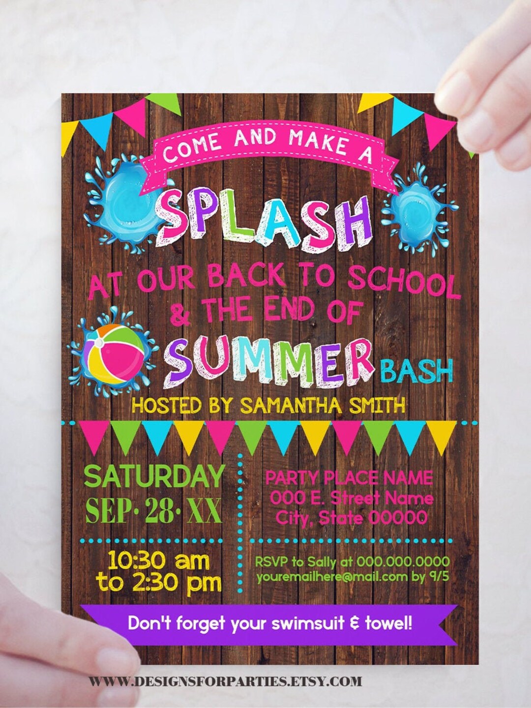 Come Make a Splash Back to School & End of Summer Bash Invitation ...