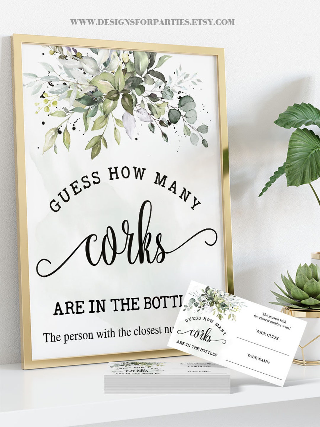 Guess How Many Corks Game Bridal Shower Couples Shower Greenery ...