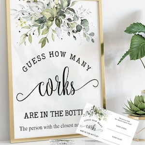 Guess How Many Corks Game Bridal Shower Couples Shower Greenery ...