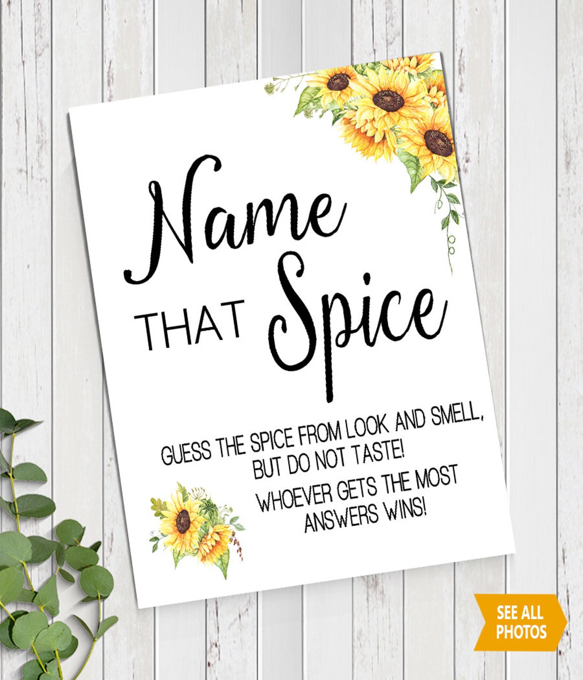 Guess the Spice Game Bridal Shower Activity Name the Spice Sunflower ...