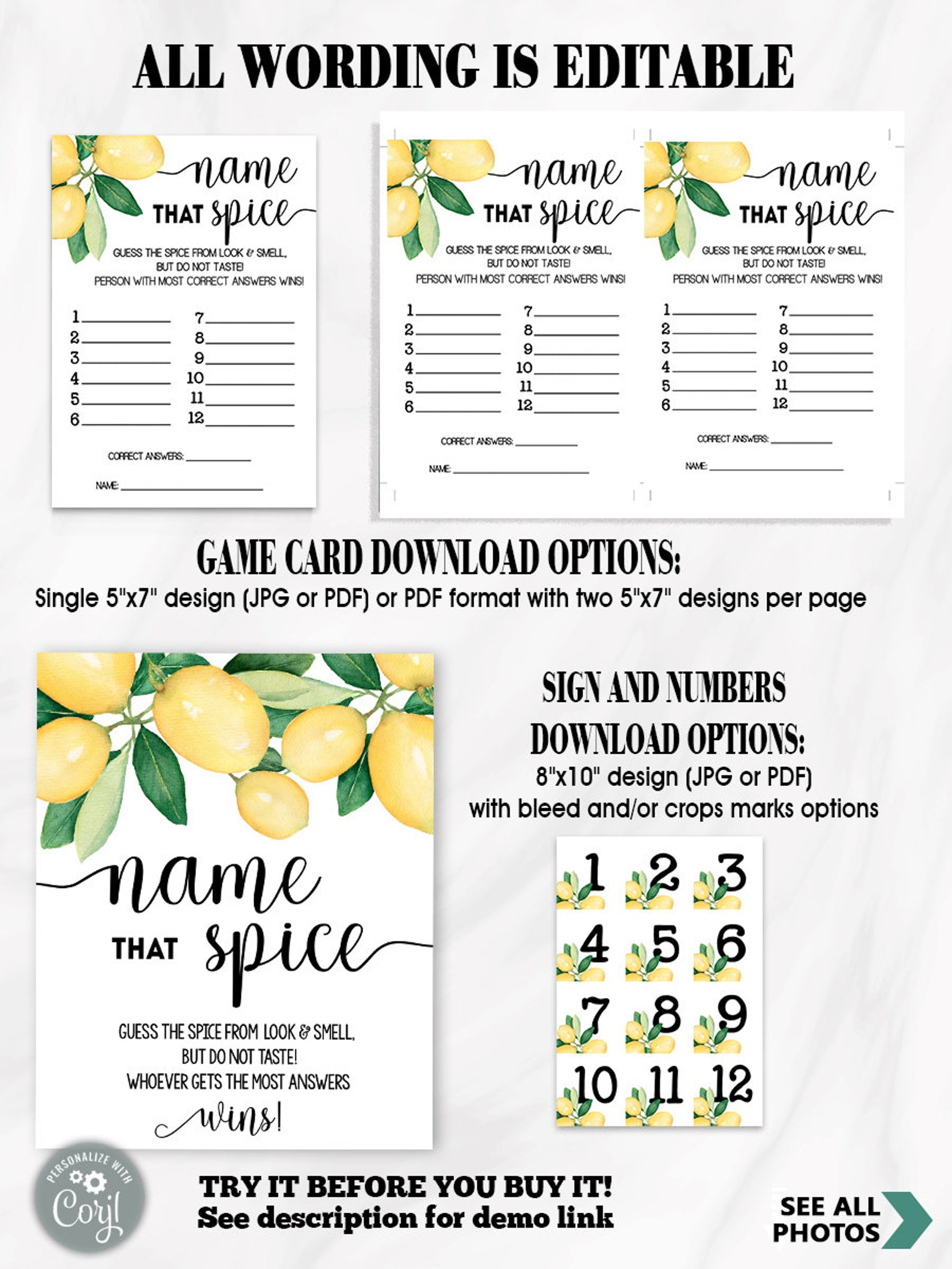 Guess the Spice Game Bridal Shower Activity Editable Game Name - Etsy