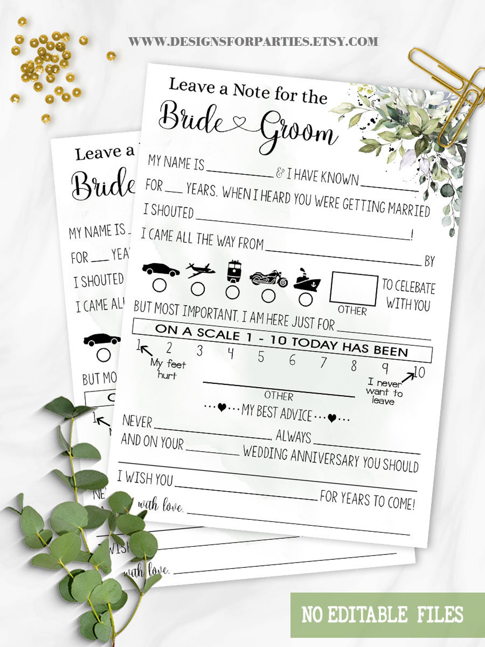 Leave a Note to Bride & Groom Game Wedding Reception Activity Greenery ...