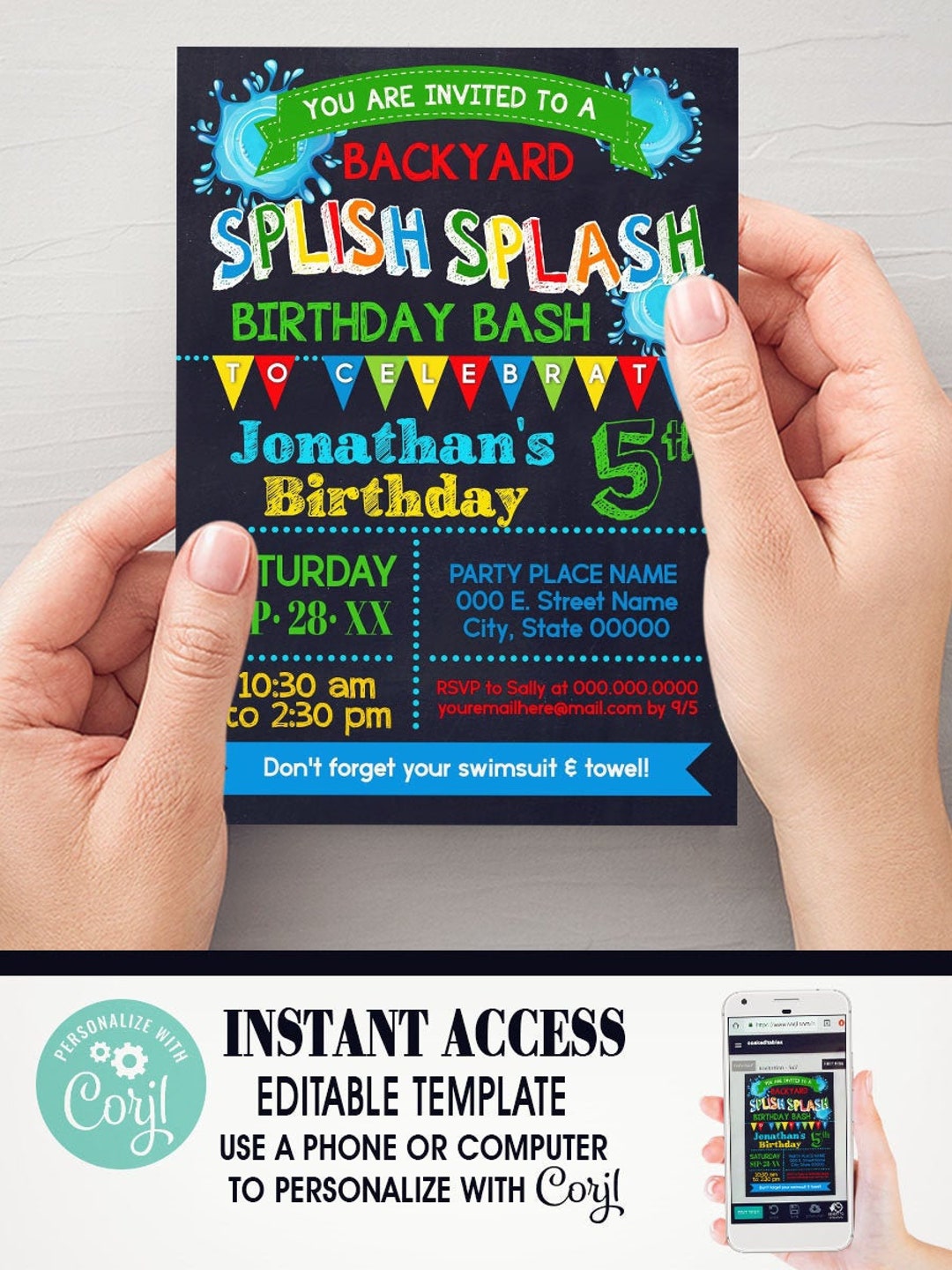 Splish Splash Summer Backyard Bash Invitation Water Bash Children ...