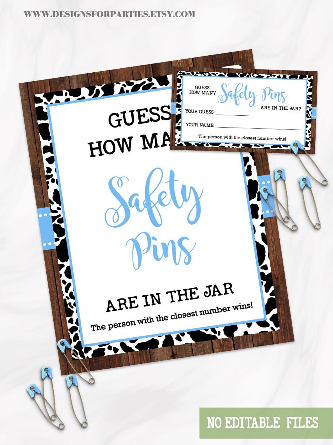 Blue Western Cowboy Baby Shower Game: Guess How Many Safety Pins ...