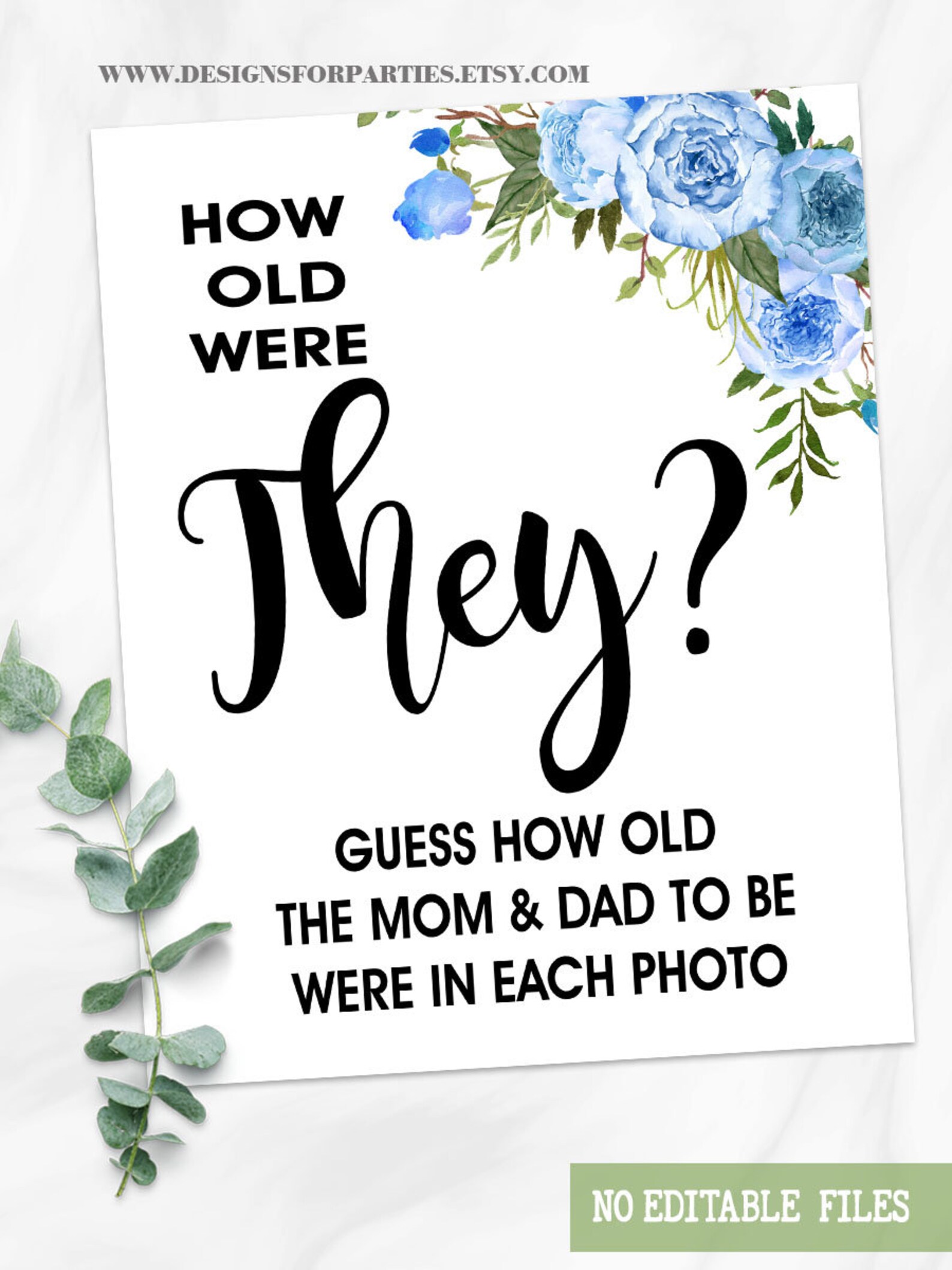Blue Floral How Old Were They Game Guess Mom & Dad Age Baby - Etsy