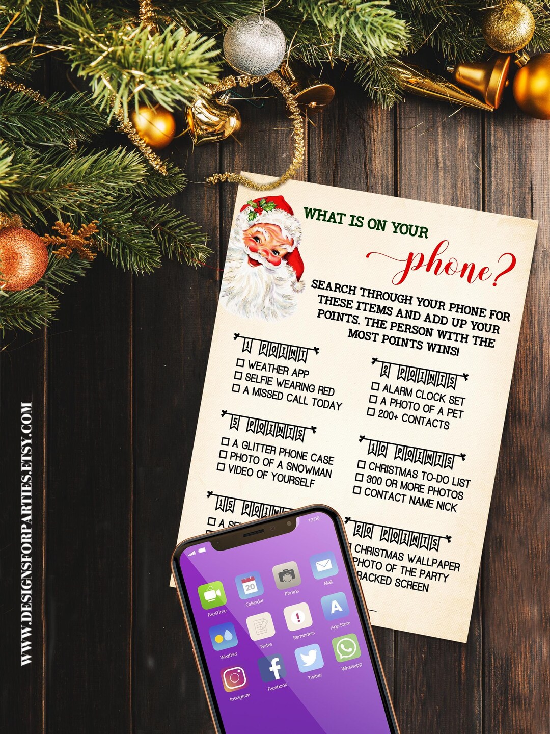 Christmas What is on Your Phone Game Find on Your Phone Santa Xmas ...