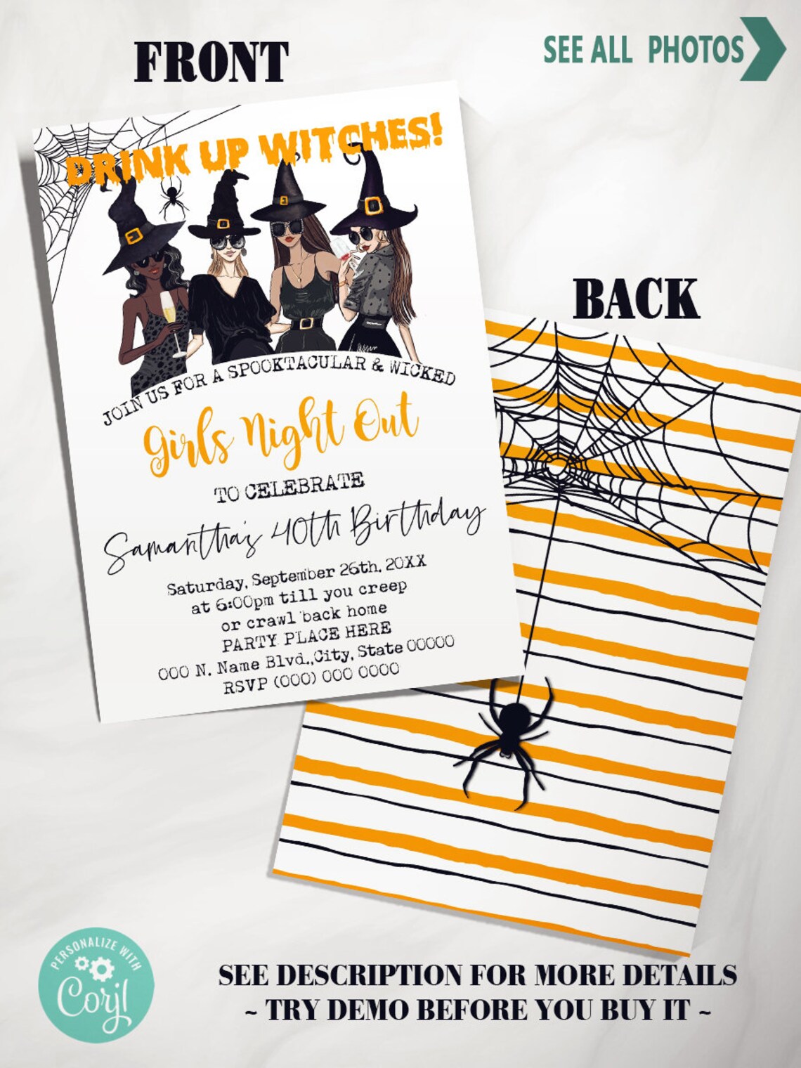 Halloween Girls Night Out Party Invite Drink up Witches - Etsy