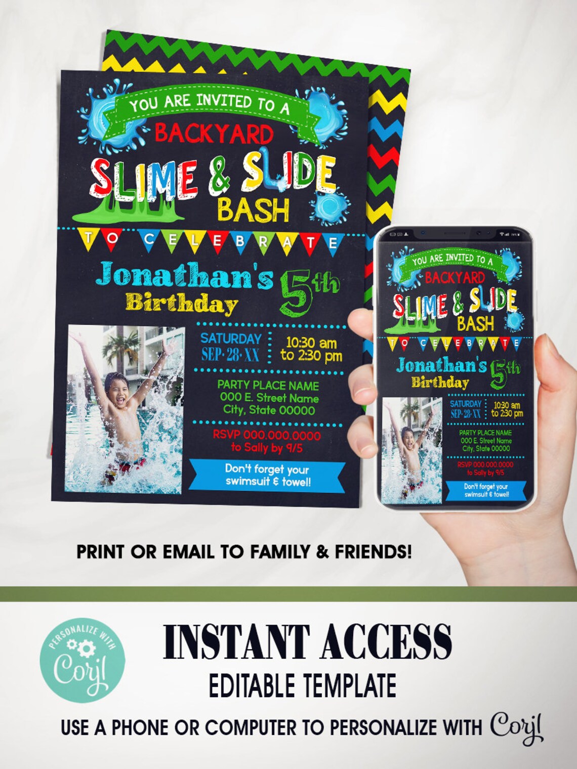 Slime & Slide Backyard Bash Invitation Water and Slime Bash - Etsy