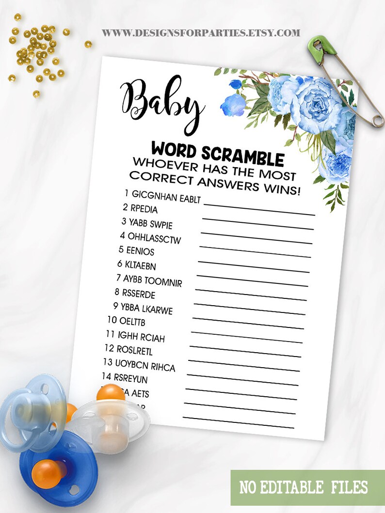Blue Floral Baby Word Scramble Baby Shower Game Blue Flowers - Etsy