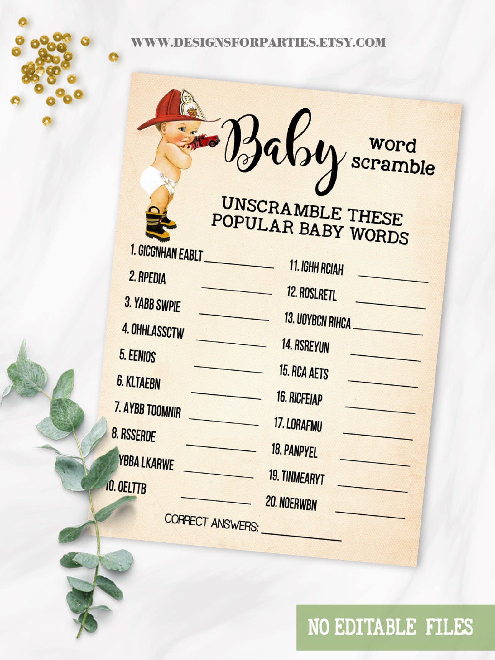 Fireman Word Scramble Baby Shower Game Baby Word Scramble - Etsy