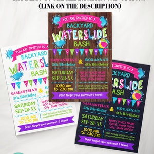 Waterslide Summer Backyard Bash Invitation Summer Water Hot Pink Wooden ...