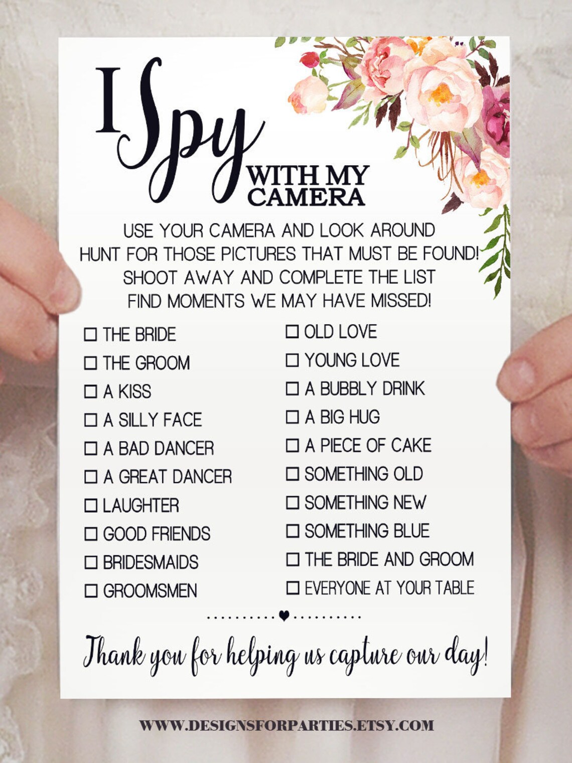 I Spy Game Wedding Reception Bridal Shower Find the Photo We - Etsy