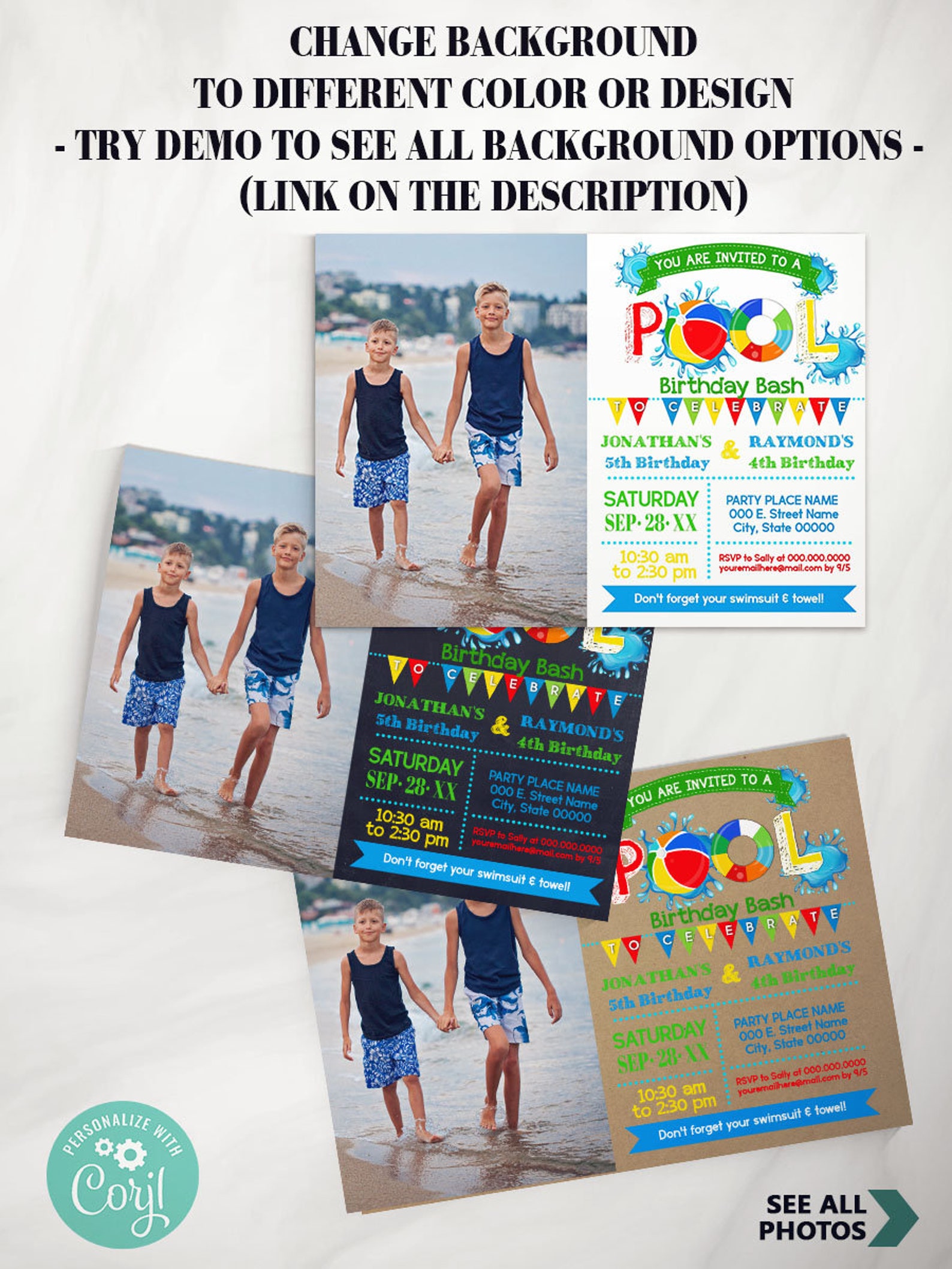 Pool Summer Backyard Bash Invitation Water Bash Combined | Etsy