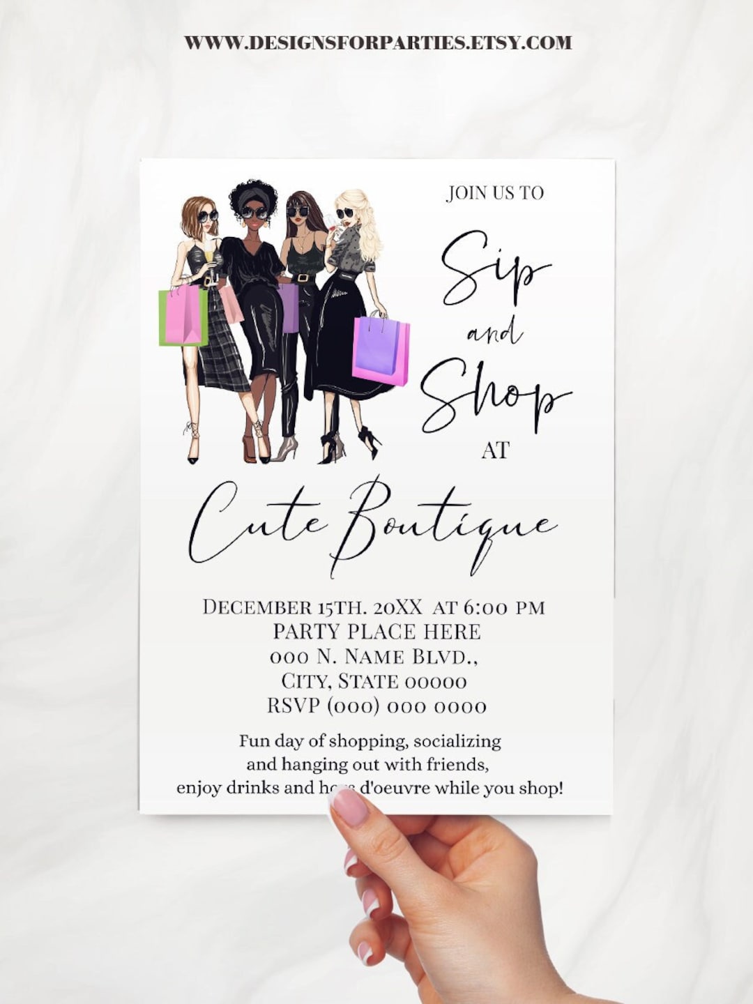 Sip and Shop Invitation Lets Shop & Have Drinks New Boutique Opening Minimalist Simple Stylish ...
