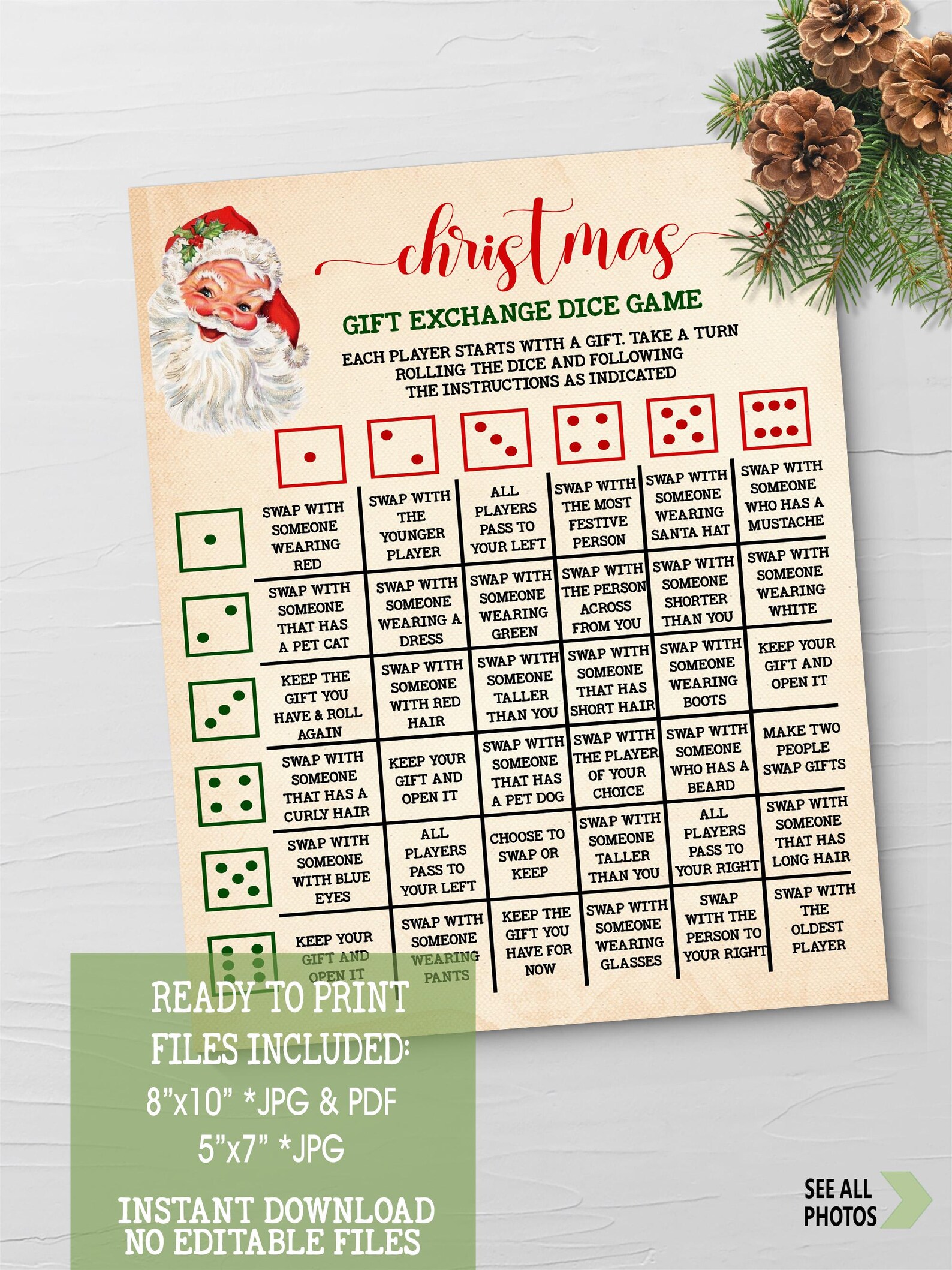 Christmas Roll the Dice Game, Gift Exchange Dice Game, Santa Family ...