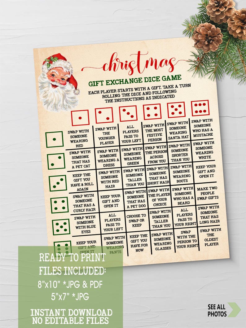 Christmas Roll the Dice Game, Gift Exchange Dice Game, Santa Family ...
