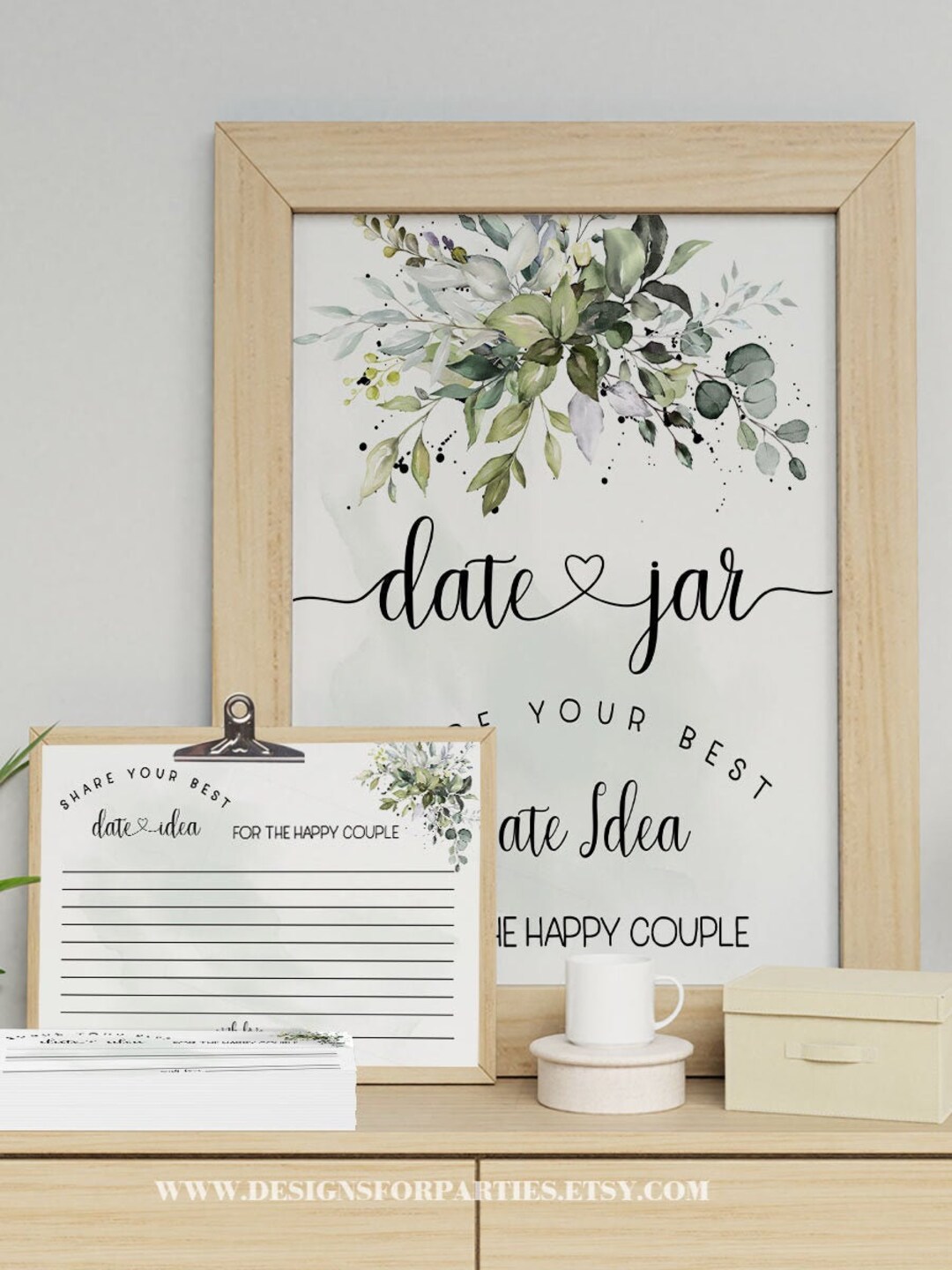 Eucalyptus Bridal Shower Date Jar Share a Date Idea Game (ready to ...