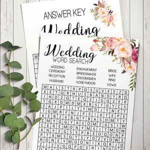 Wedding Word Search Game, Bridal Shower Game, Pink Boho Chic Wedding ...