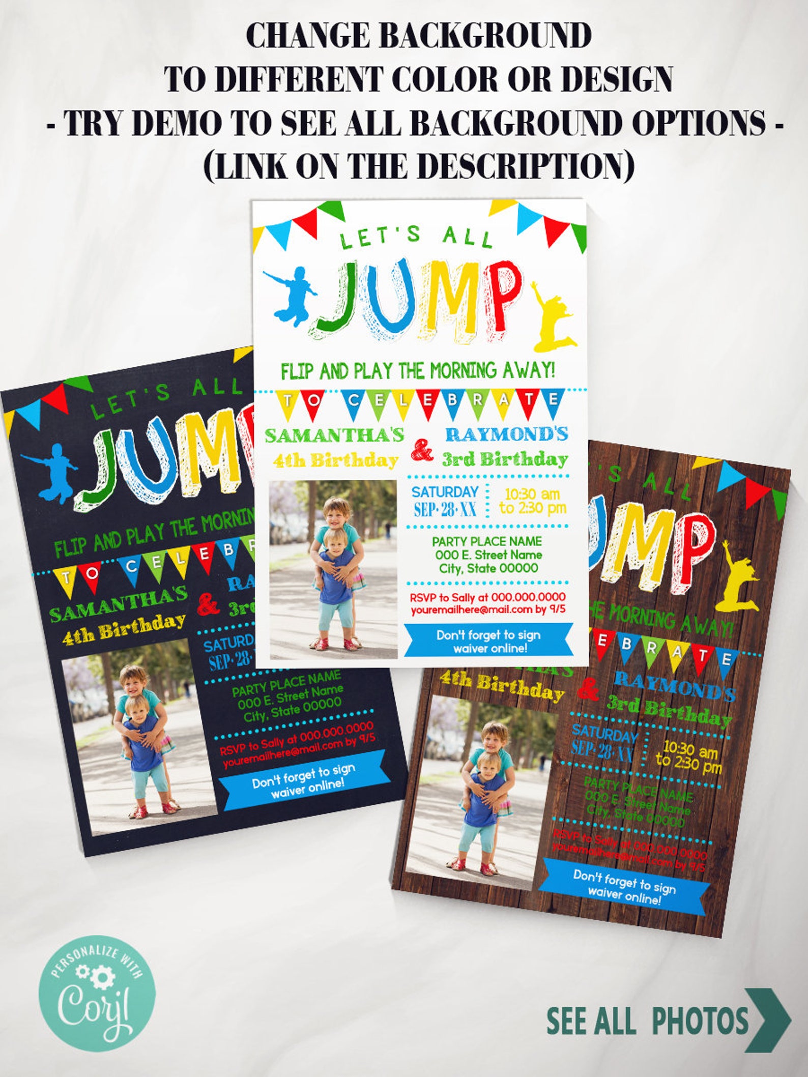Jump Birthday Party Invitation Bounce House Trampoline Party | Etsy