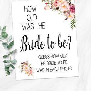 How Old Was Bride Game Guess Her Age Bridal Shower Activity Game Pink ...