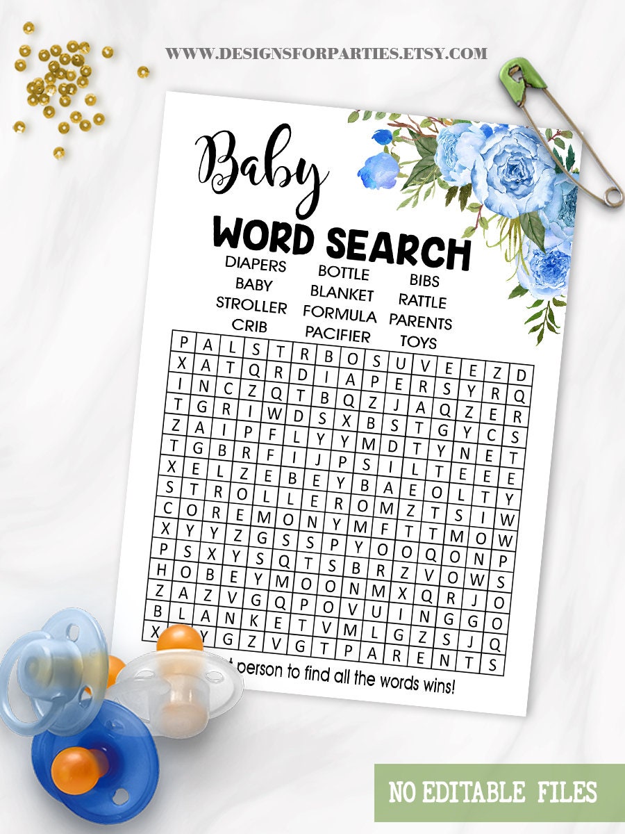 Blue Flowers Baby Word Search Game Baby Shower Game Blue - Etsy