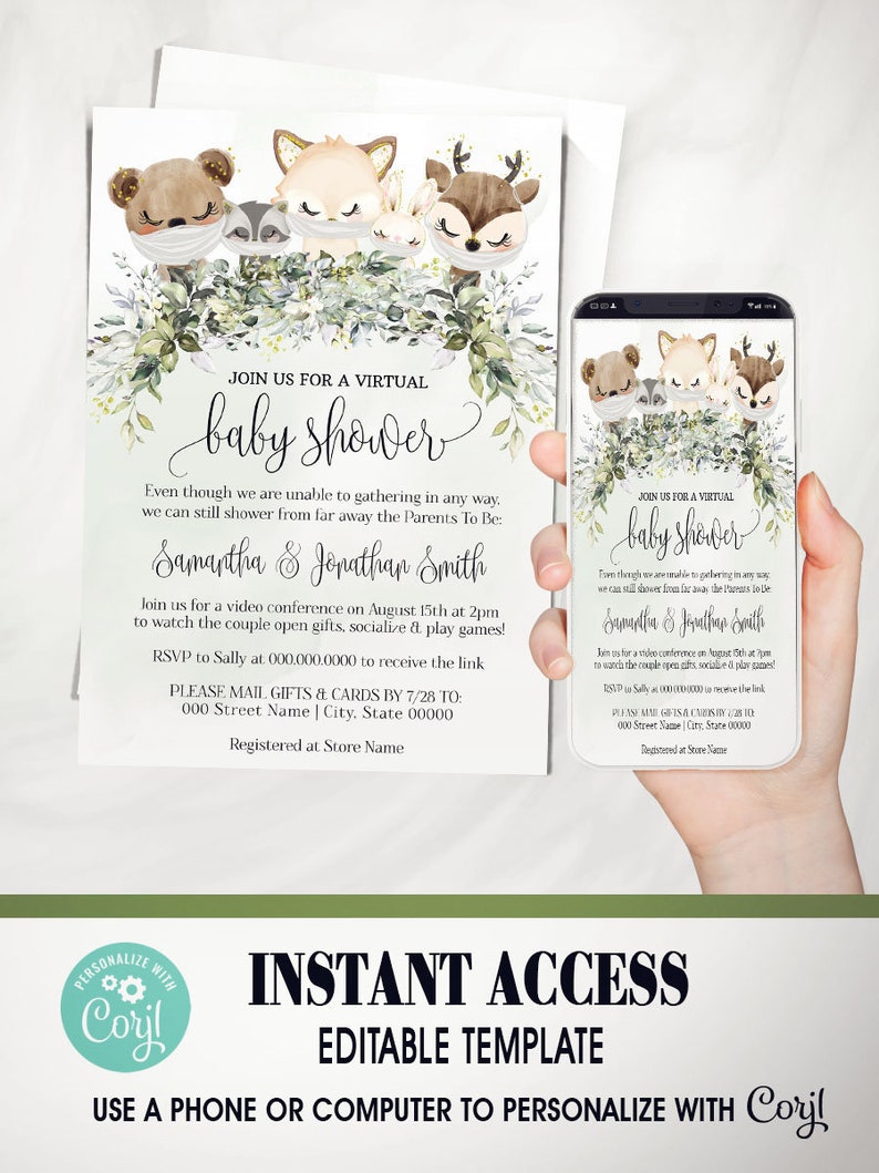 Virtual Baby Shower Invitation Forest Woodland Animal Invite | Etsy