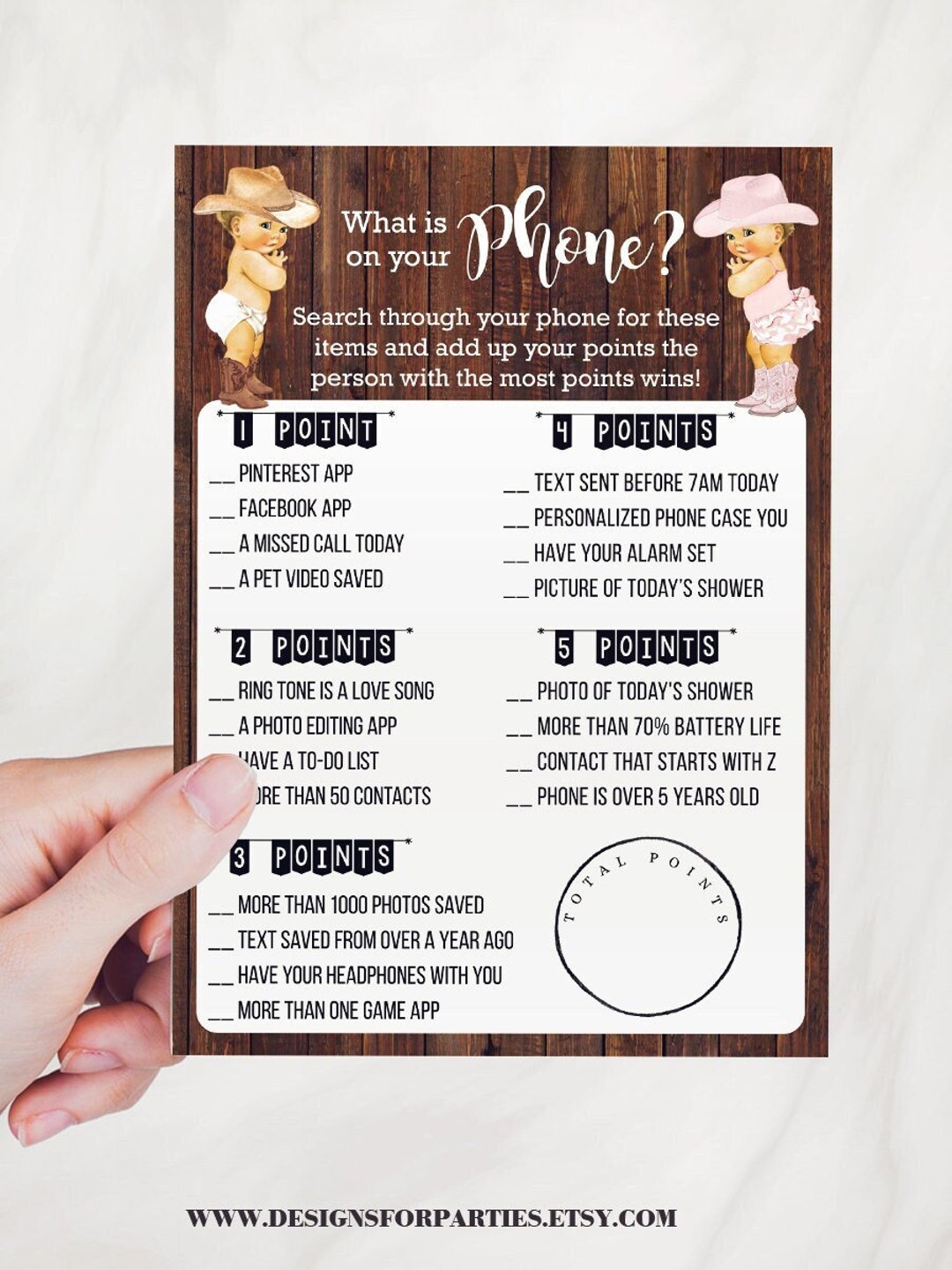 Twins Cowboy & Cowgirl What is on Your Phone Baby Shower Game Western ...