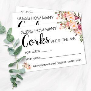 Guess How Many Corks Game Bridal Shower Couples Shower Pink Flowers ...