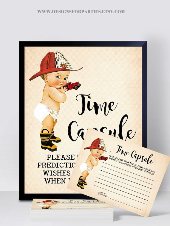 Fireman Time Capsule Baby Shower Game Leave a Note for Baby | Etsy