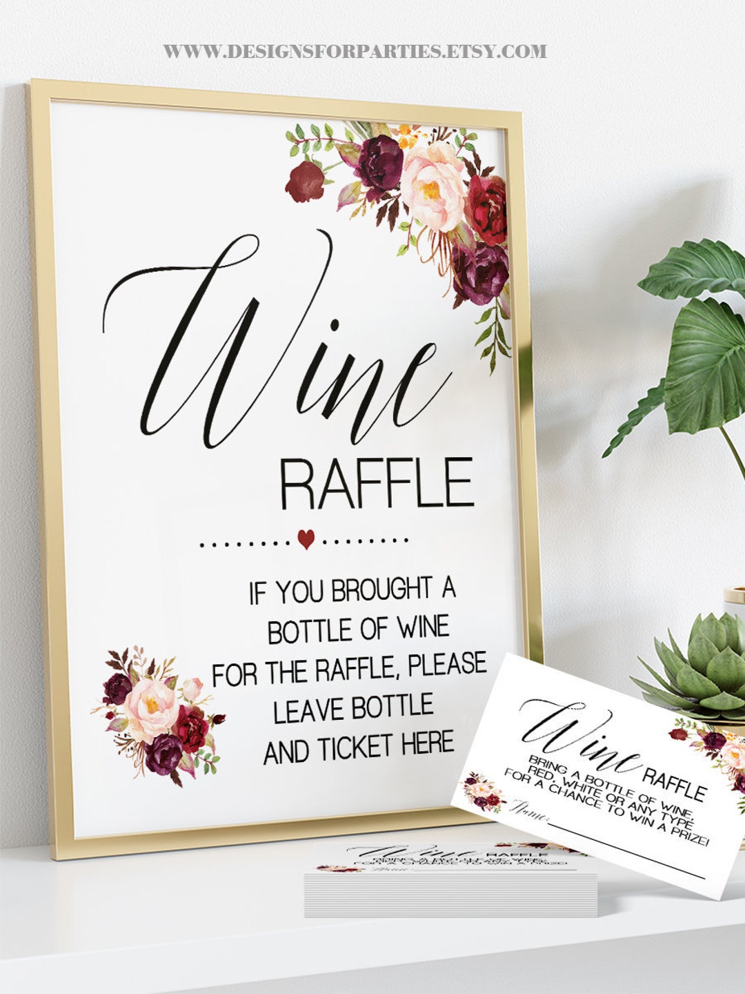 Wine Raffle Tickets & Sign Bridal Shower Stock the Bar Marsala Flowers ...