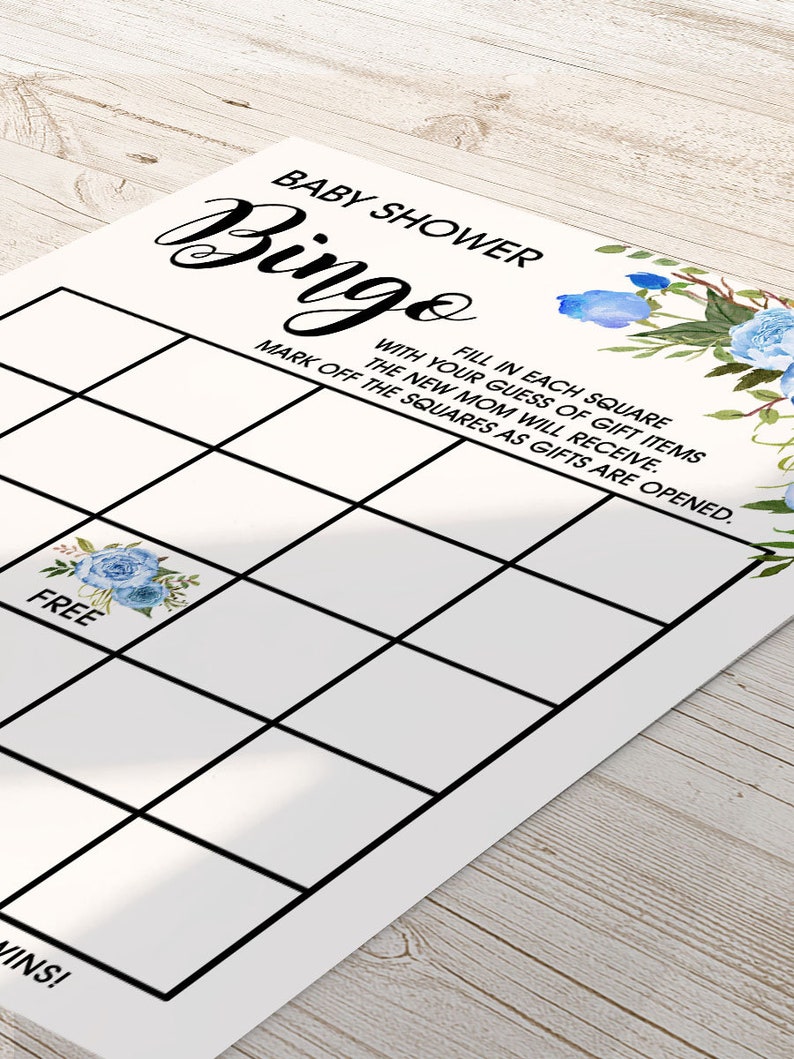 Baby Shower Bingo Blue Floral Bingo Baby Shower Game Blue | Etsy