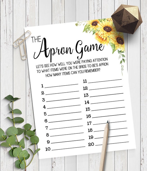 The Apron Game Bridal Shower Memory Game Sunflower Boho Chic - Etsy