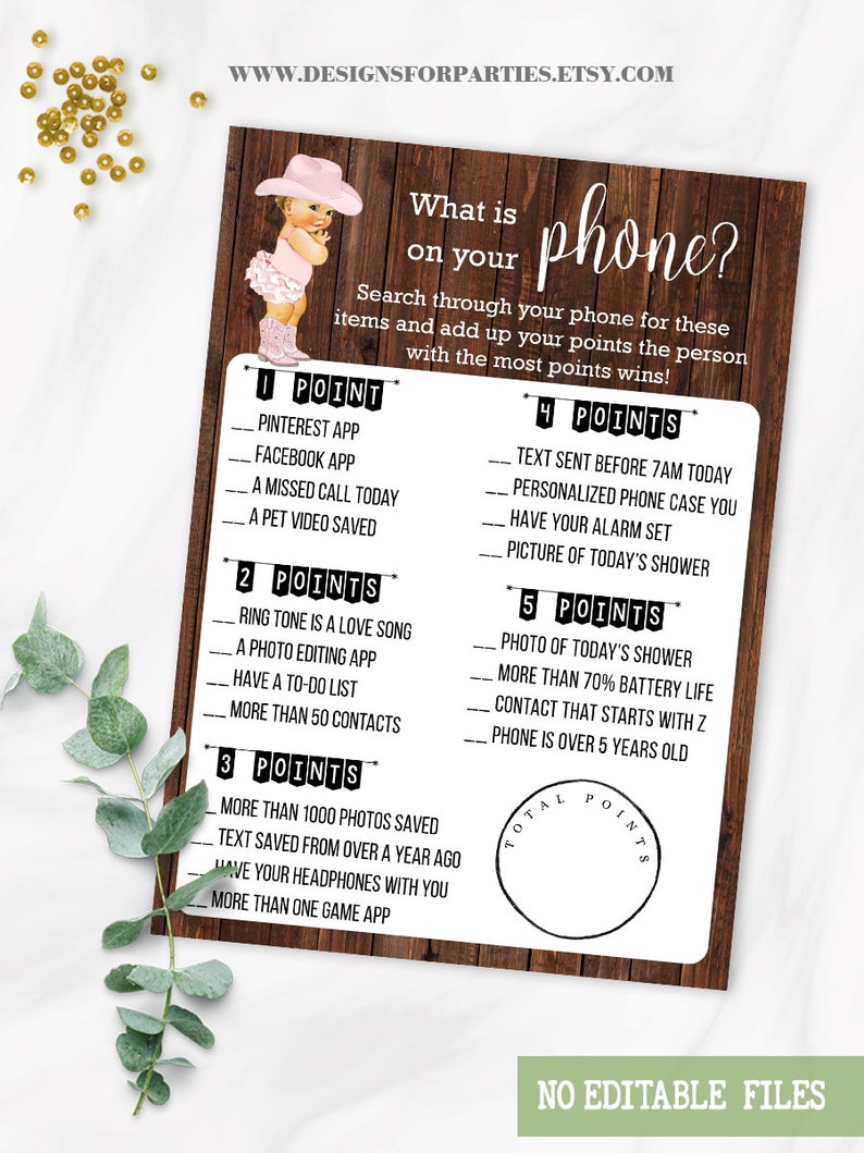 Cowgirl What is on Your Phone Baby Shower Game Country Western | Etsy