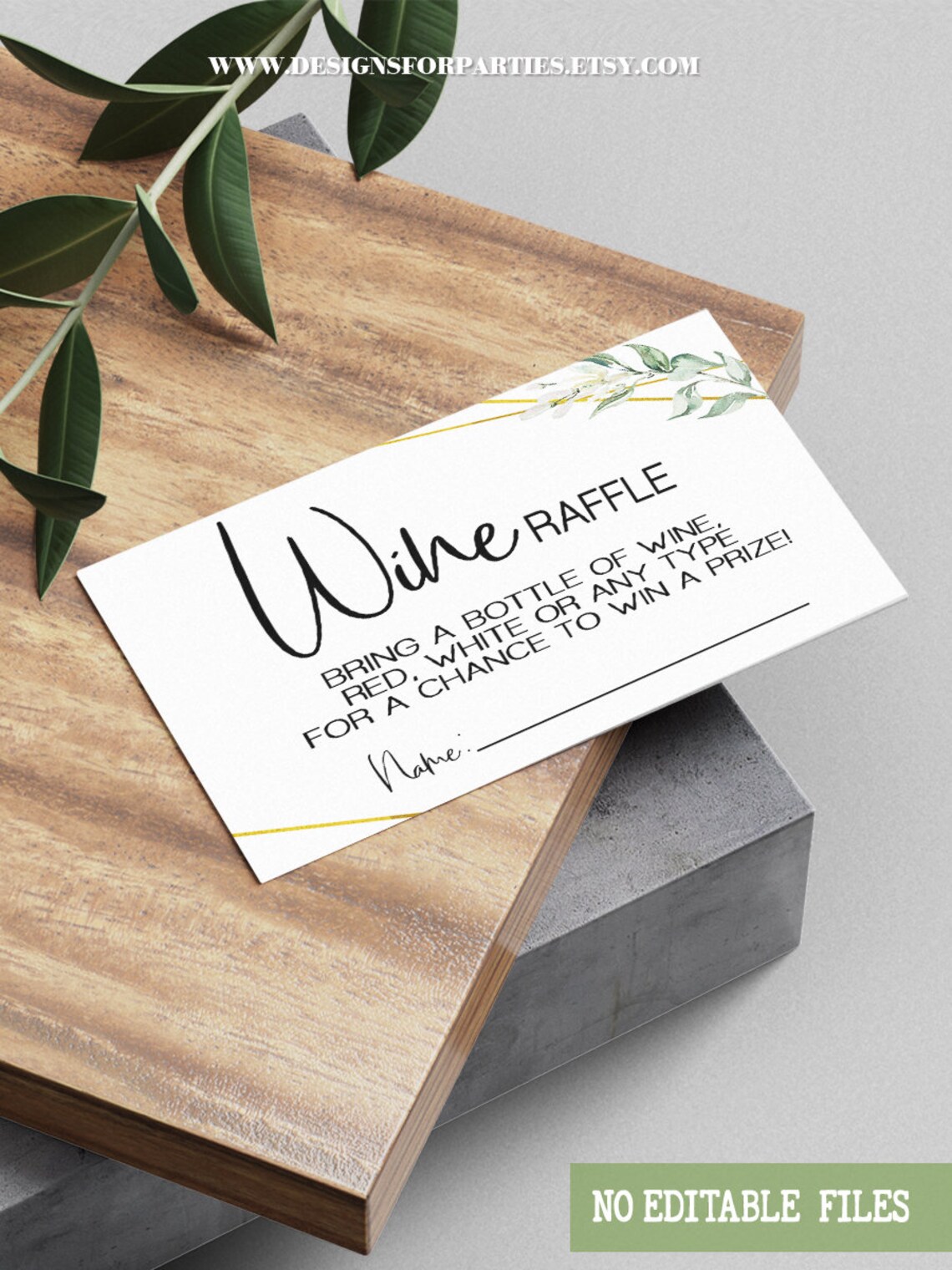 Wine Raffle Tickets & Sign Bridal Shower Stock the Bar Greenery Gold ...