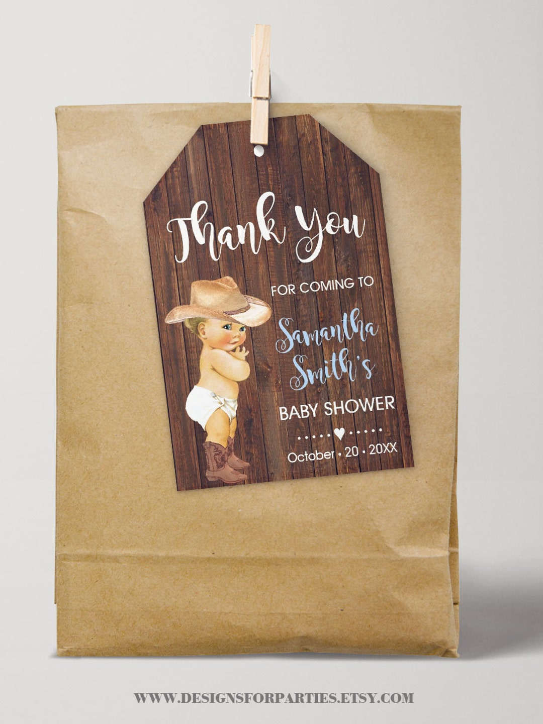 Little Cowboy Favor Tag Baby Shower Editable Thank You Tag Country ...
