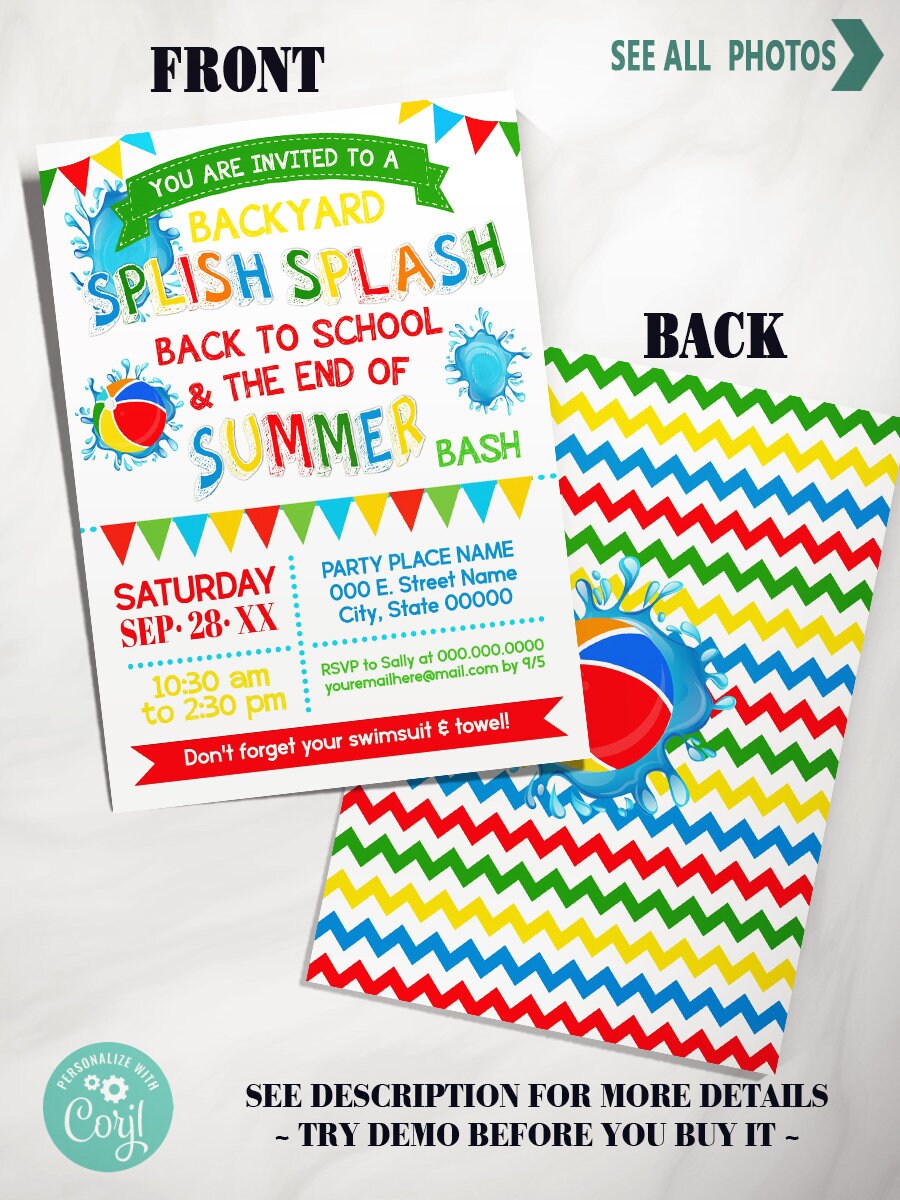 Splish Splash Back to School & End of Summer Bash Invitation | Etsy