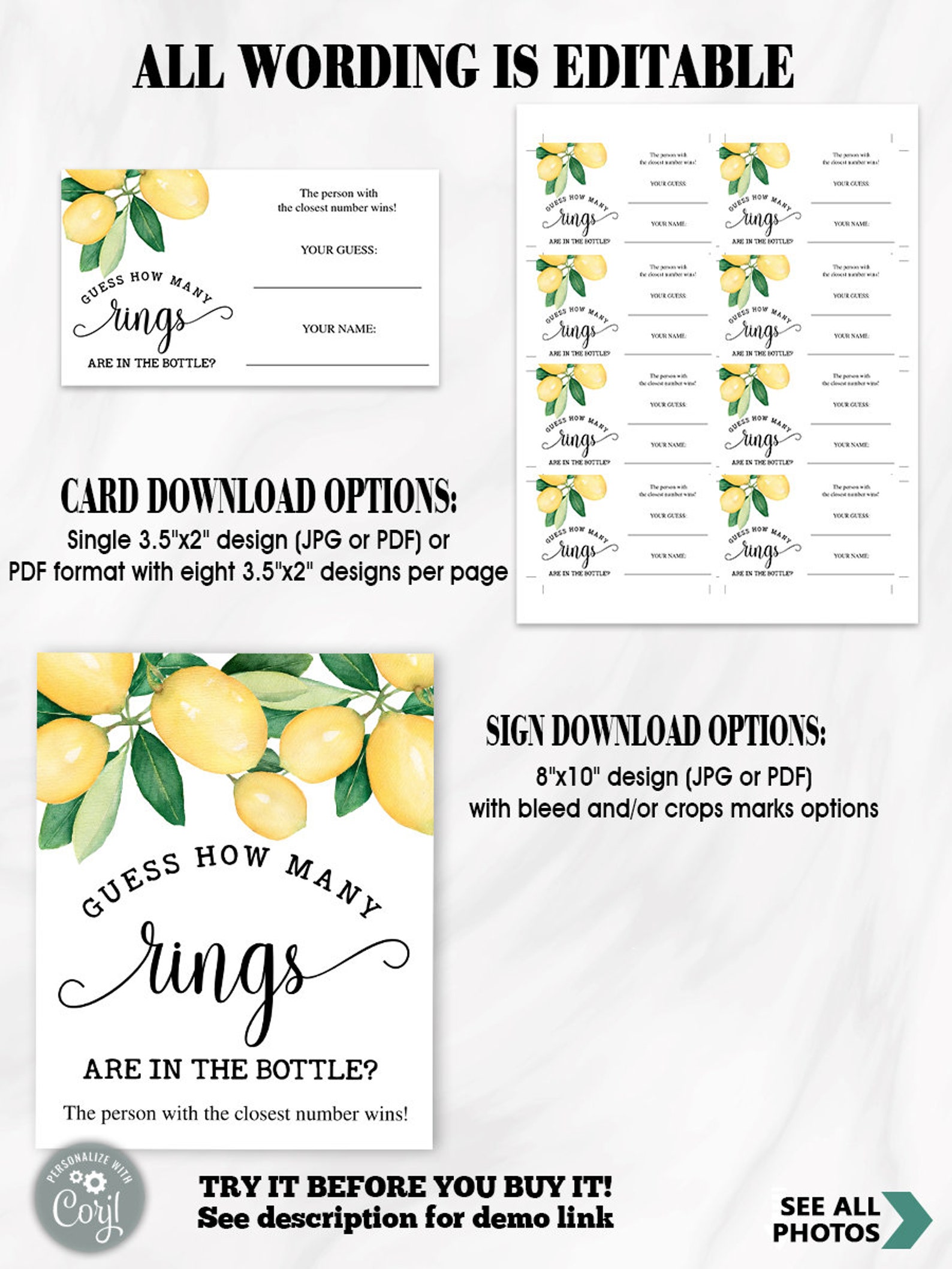 Guess How Many Rings Game Bridal Shower Editable Guessing Game - Etsy