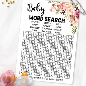 Pink Flowers Baby Word Search Game Baby Shower Game Pink Floral Boho ...