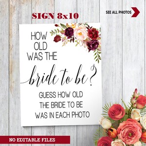 How Old Were Was Bride Game Guess Her Age Bridal Shower Activity Game ...