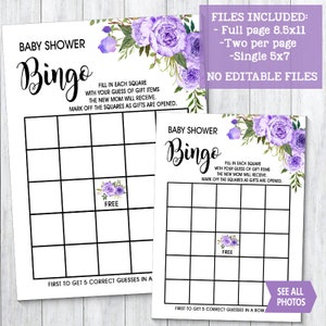 Baby Shower Bingo Purple Floral Bingo Baby Shower Game Purple - Etsy