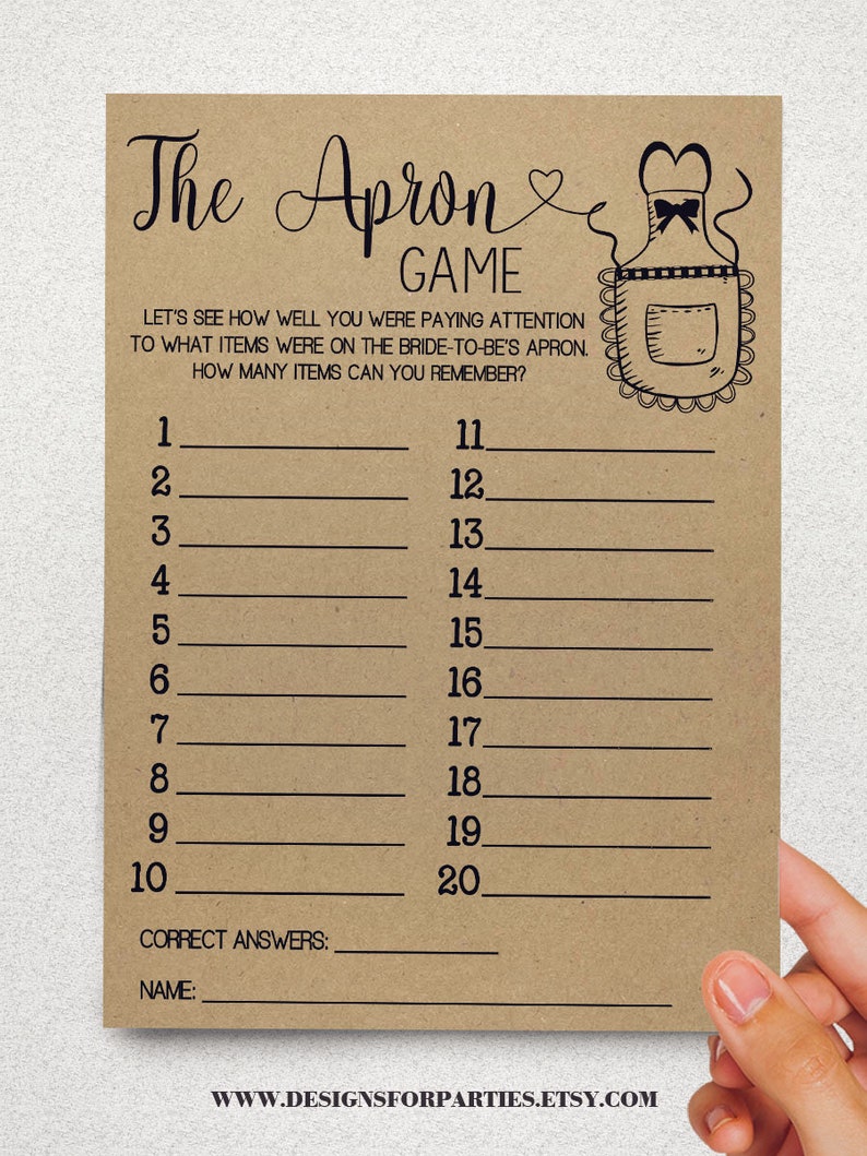 Rustic the Apron Bridal Shower Game, Memory Game (ready to Print) 39 ...