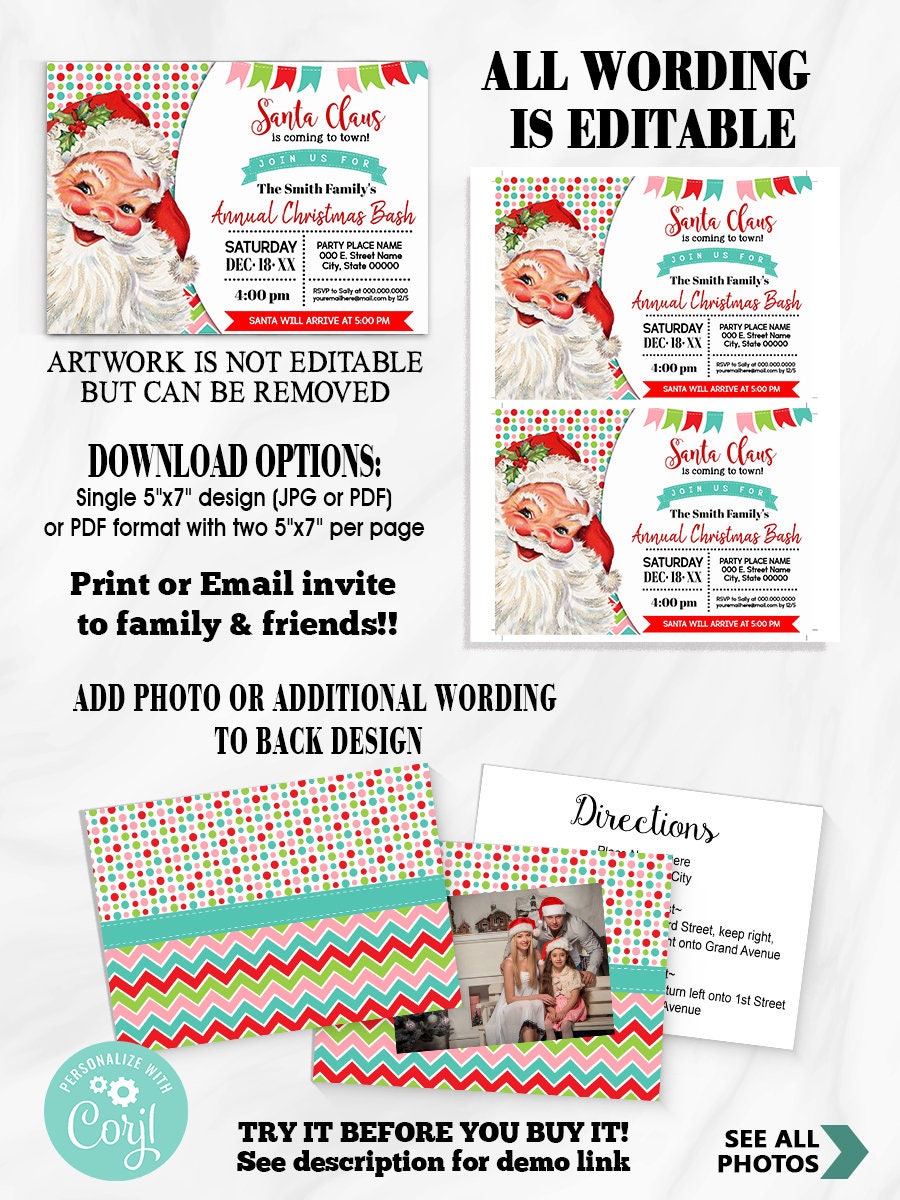 Vintage Santa Invitation Santa Claus is Coming to Town Annual - Etsy