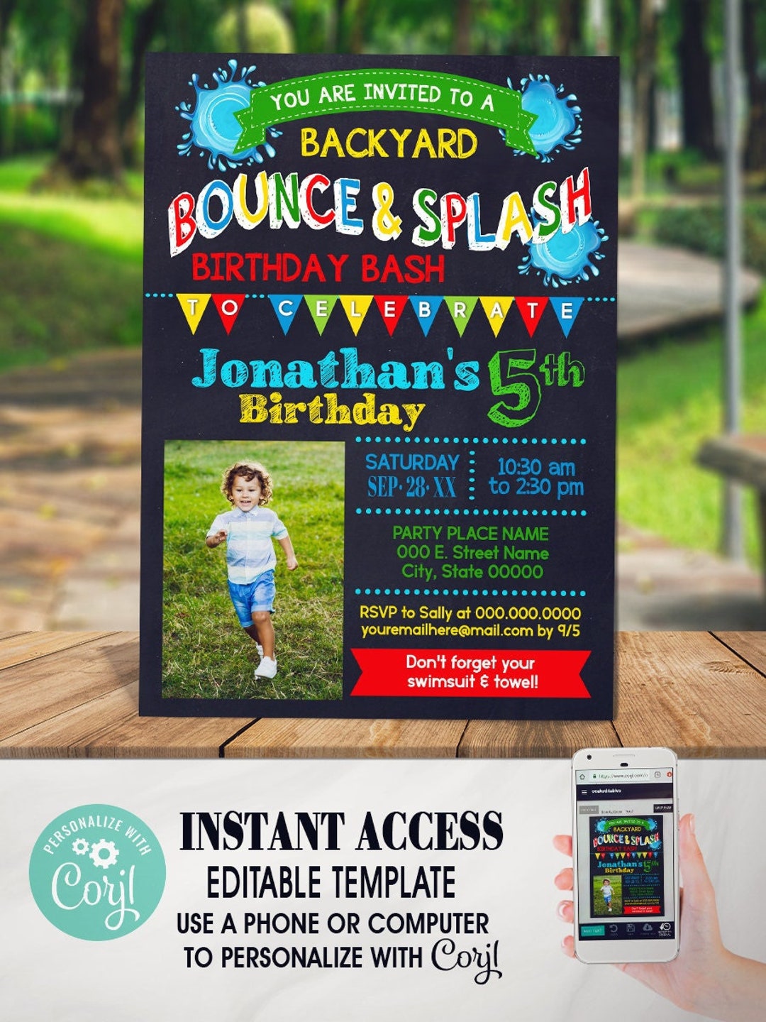Bounce & Splash Backyard Birthday Bash Invitation Water Bash Trampoline ...