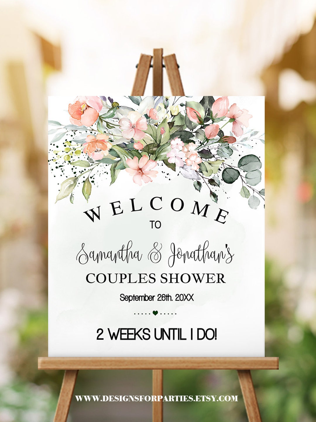 Eucalyptus Greenery Pink Blush Floral Couples Shower Welcome Sign (edit ...